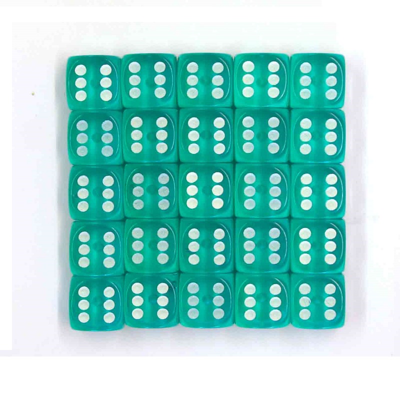 12mm Gem Spot Dice - Pack of 25 Aqua - snmstuff.co.uk